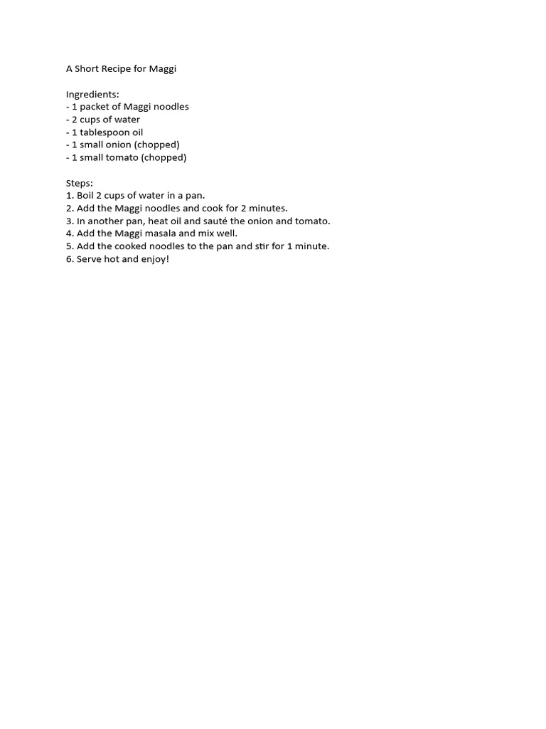 Simple Maggi Recipe in 6 Steps | PDF