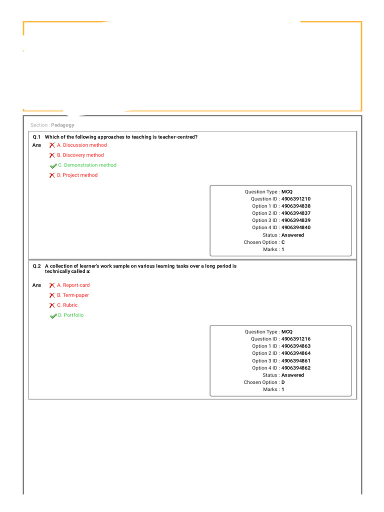 Rht Main Arts 2023 Question and Answer | PDF | Multiple Choice | Educational Assessment