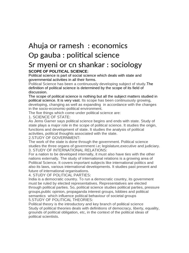 Scope of Political Science Explained | PDF