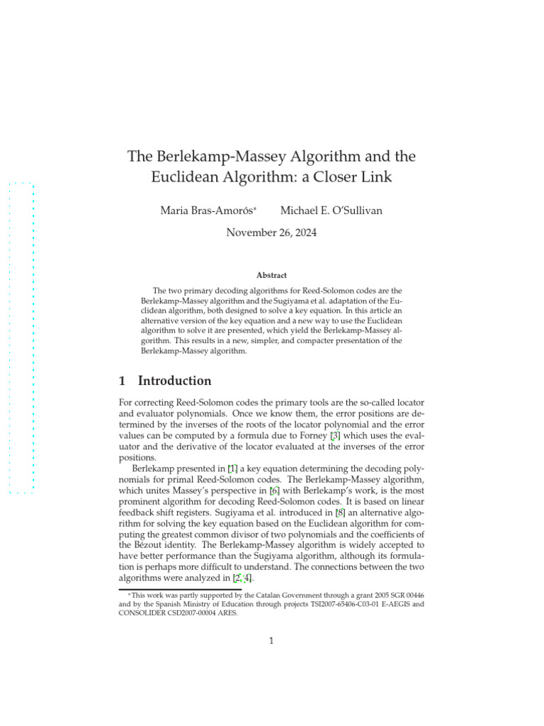 Berlekamp-Massey and Euclidean Algorithms | PDF | Abstract Algebra ...