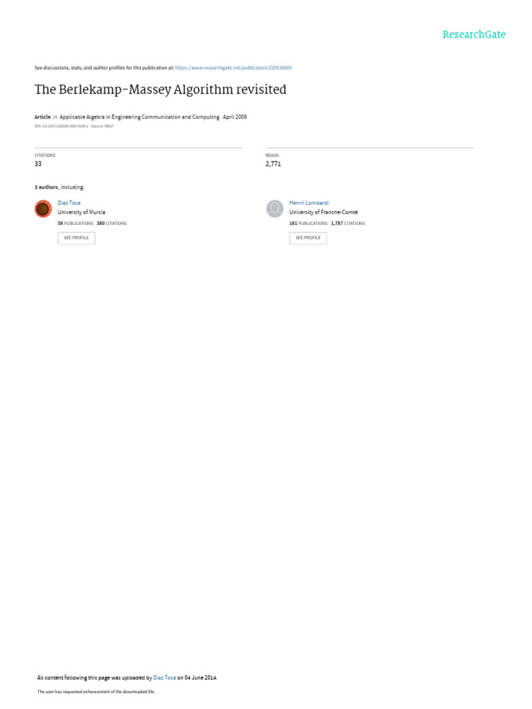 The_Berlekamp-Massey_Algorithm_revisited | PDF | Polynomial | Mathematical Objects