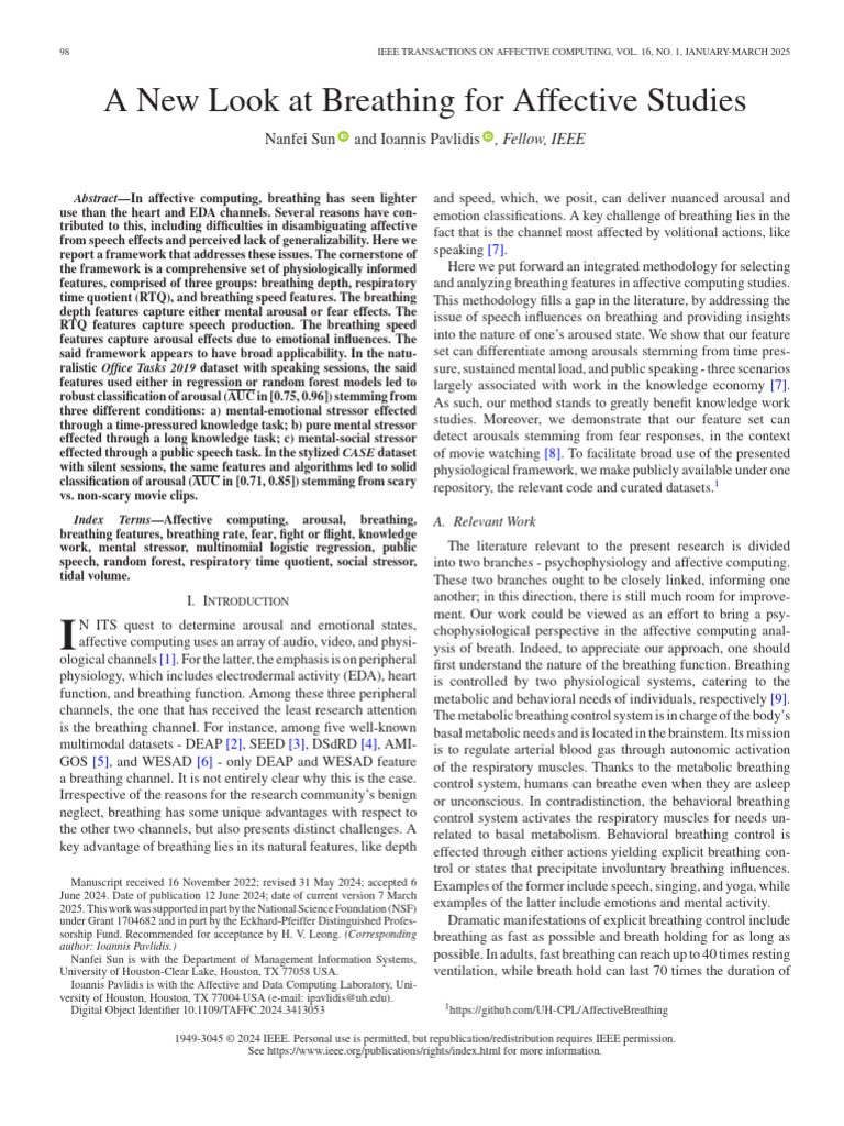 Breathing Features in Affective Computing | PDF | Emotions | Breathing