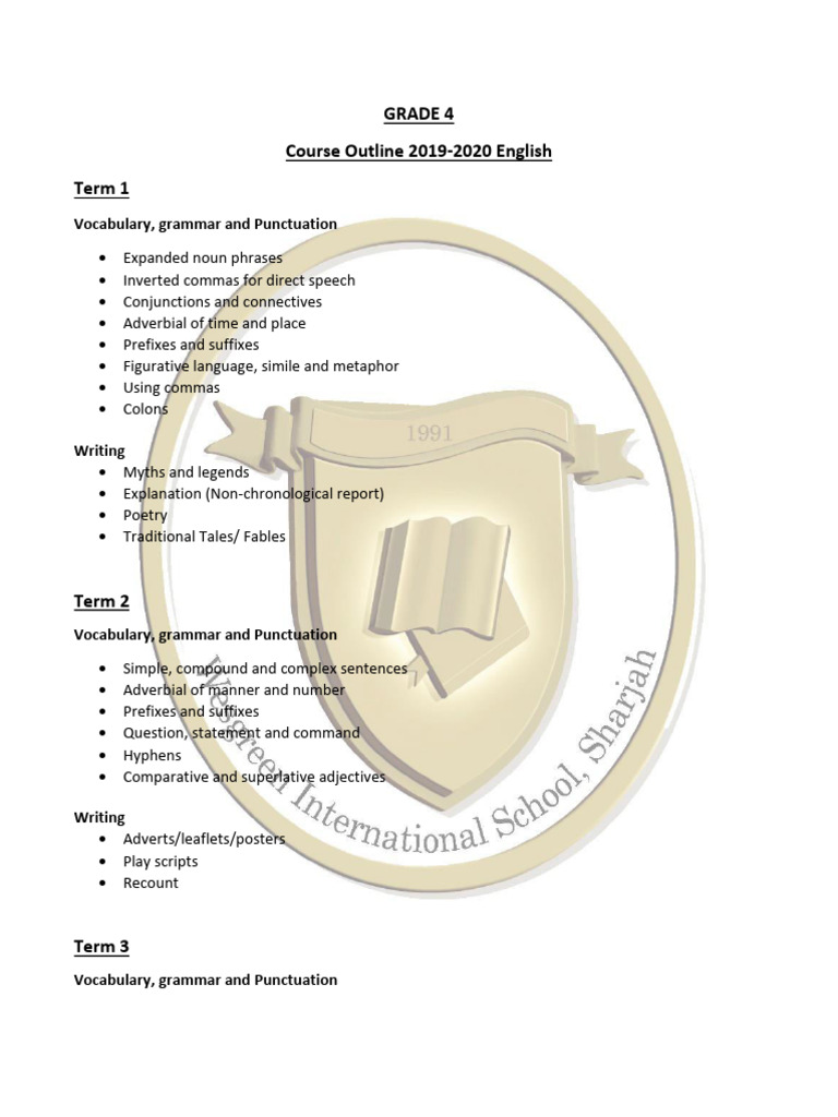 Grade 4 Year 5 English 2019 2020 | PDF