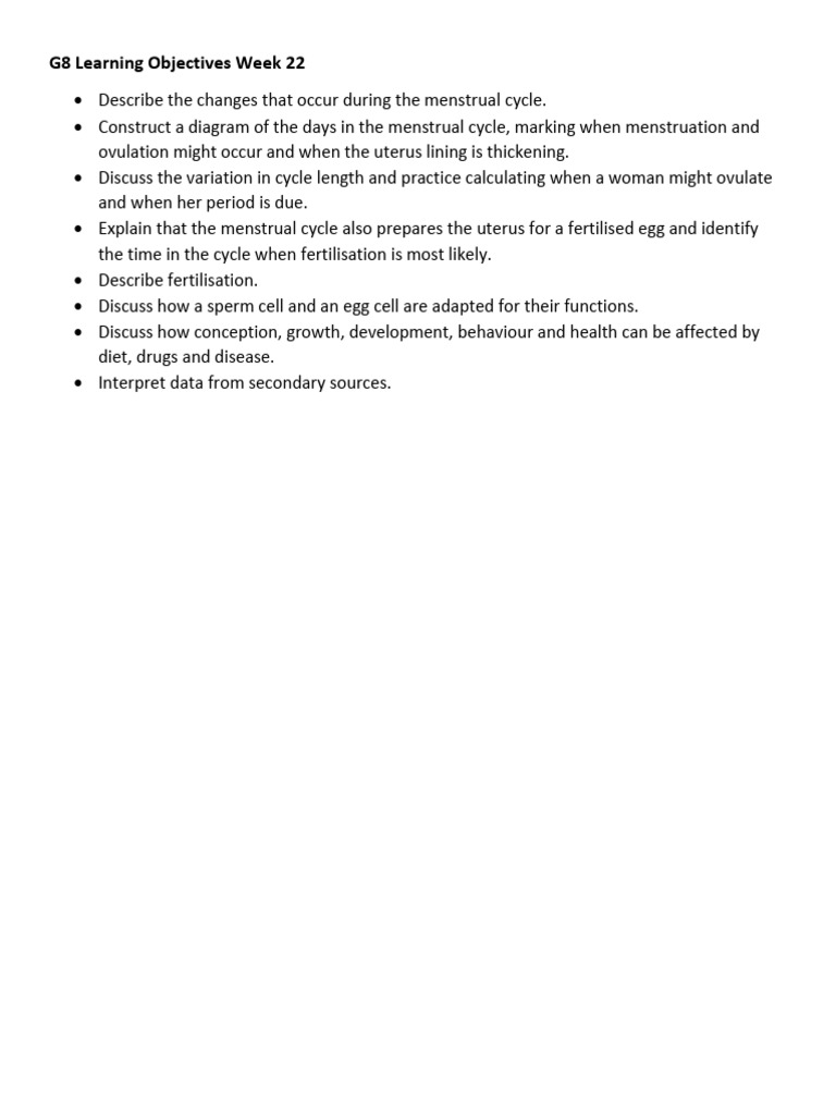 g8 Learning Objectives Week 22 | PDF