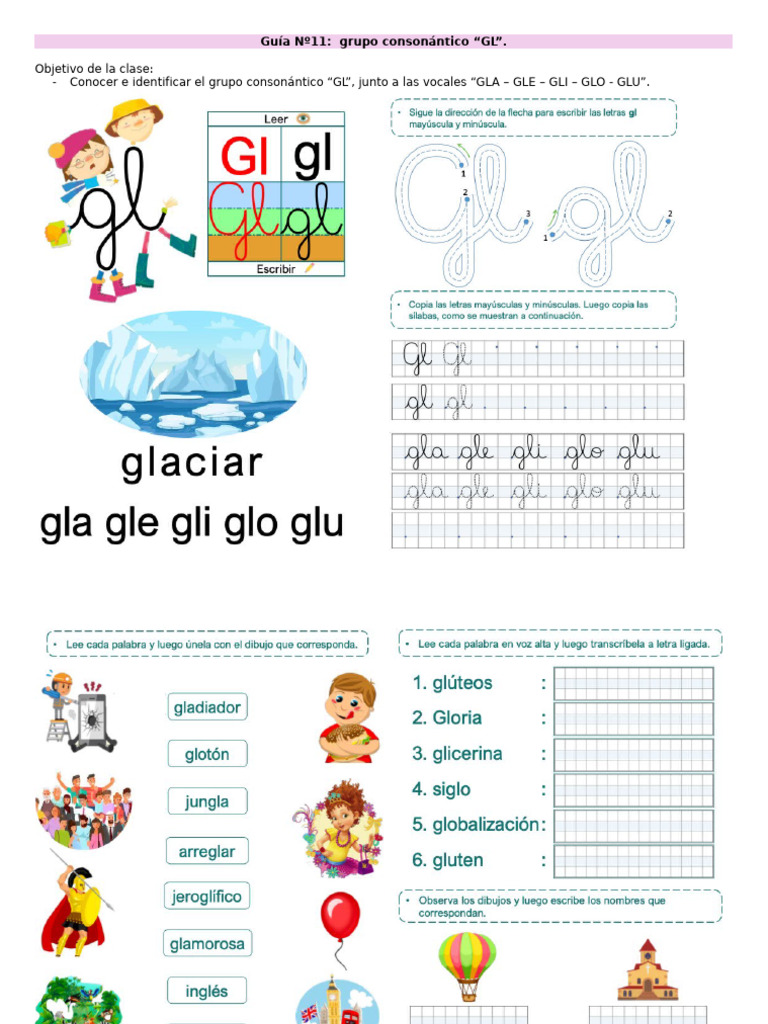 Guía Nº11 Grupo Consonantico GLA - GLE - GLI - GLO - GLU | PDF