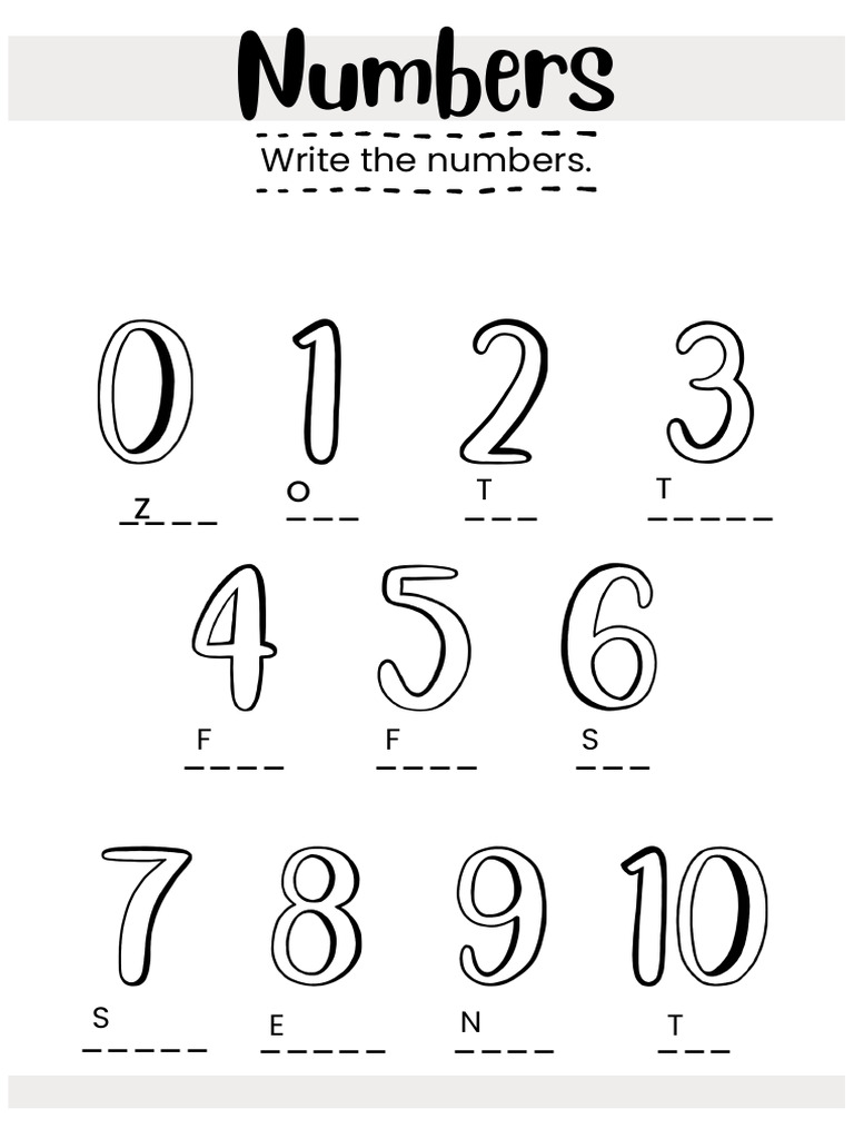 Black and White Handwriting Numbers 0 To 10 English Worksheet | PDF