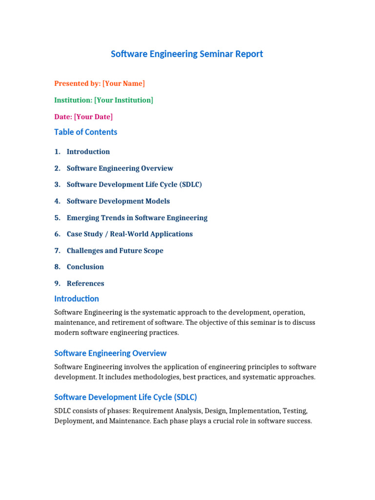 Software Engineering Seminar Report | PDF