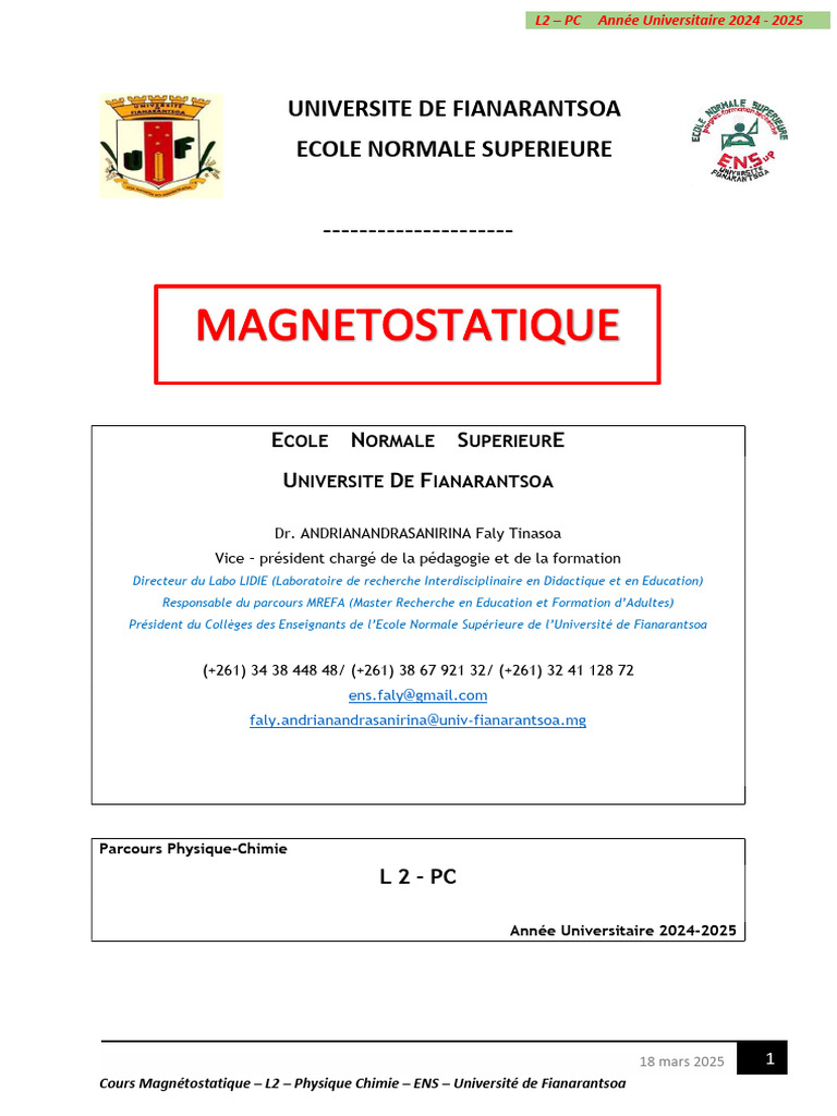 MAGNETOSTATIQUE | PDF | Champ magnétique | Physique théorique