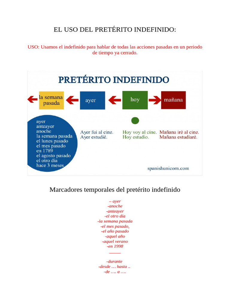 EL USO DEL PRETÉRITO INDEFINIDO | PDF