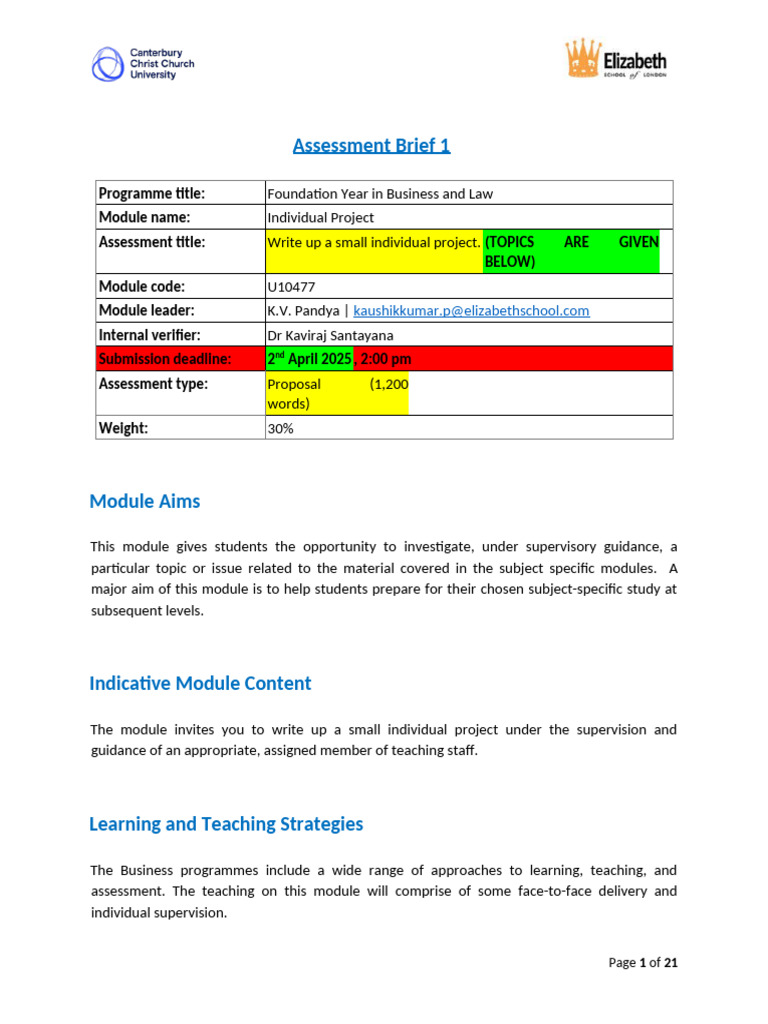 Assessment Brief 1 Individual Project | PDF | Theory | Creativity