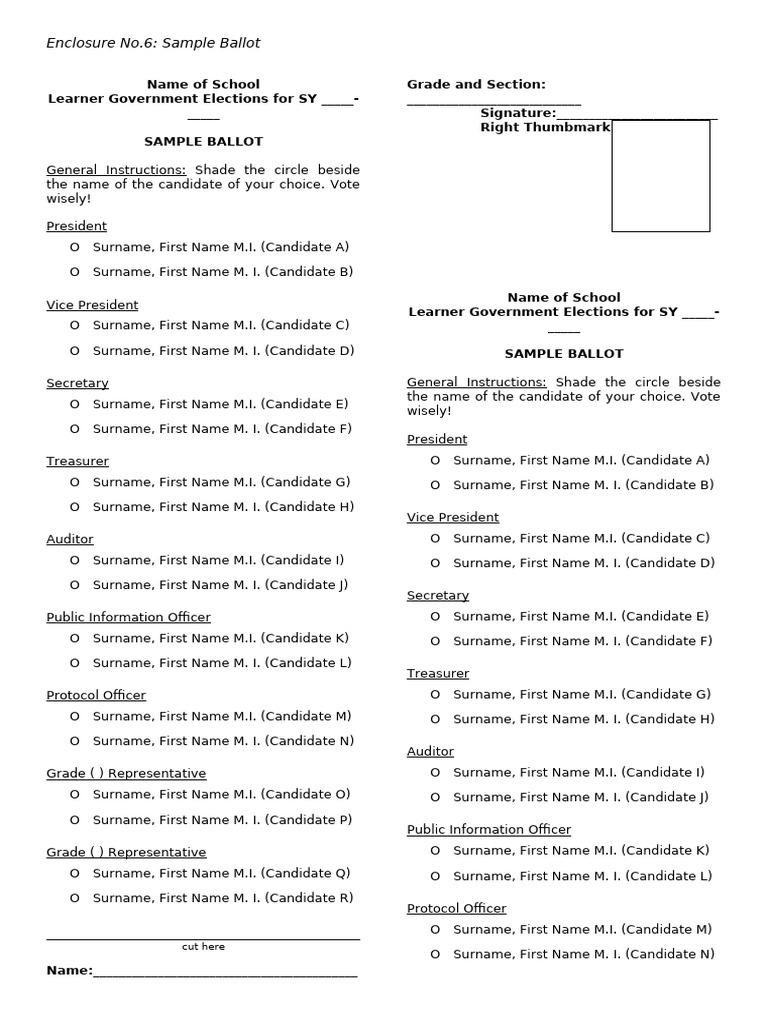 Sample Ballot for Learner Elections | PDF | Elections | Political Events
