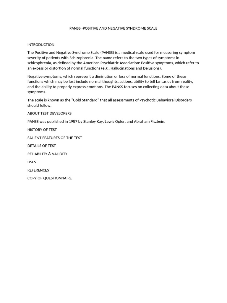 PANSS | PDF