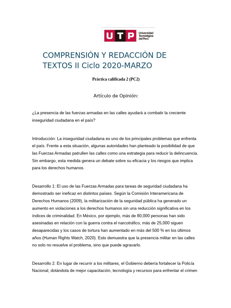 Pc2 - Redaccion de Textos | PDF | Policía | Violación