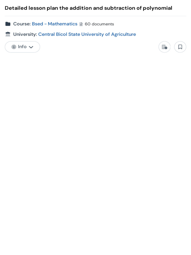 Detailed Lesson Plan the Addition and Subtraction of Polynomial Compress | PDF | Polynomial ...