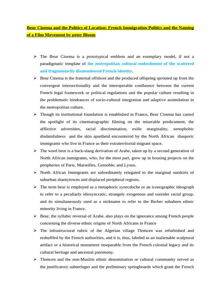 Beur Cinema and The Politics of Location | PDF | France | Politics And Race