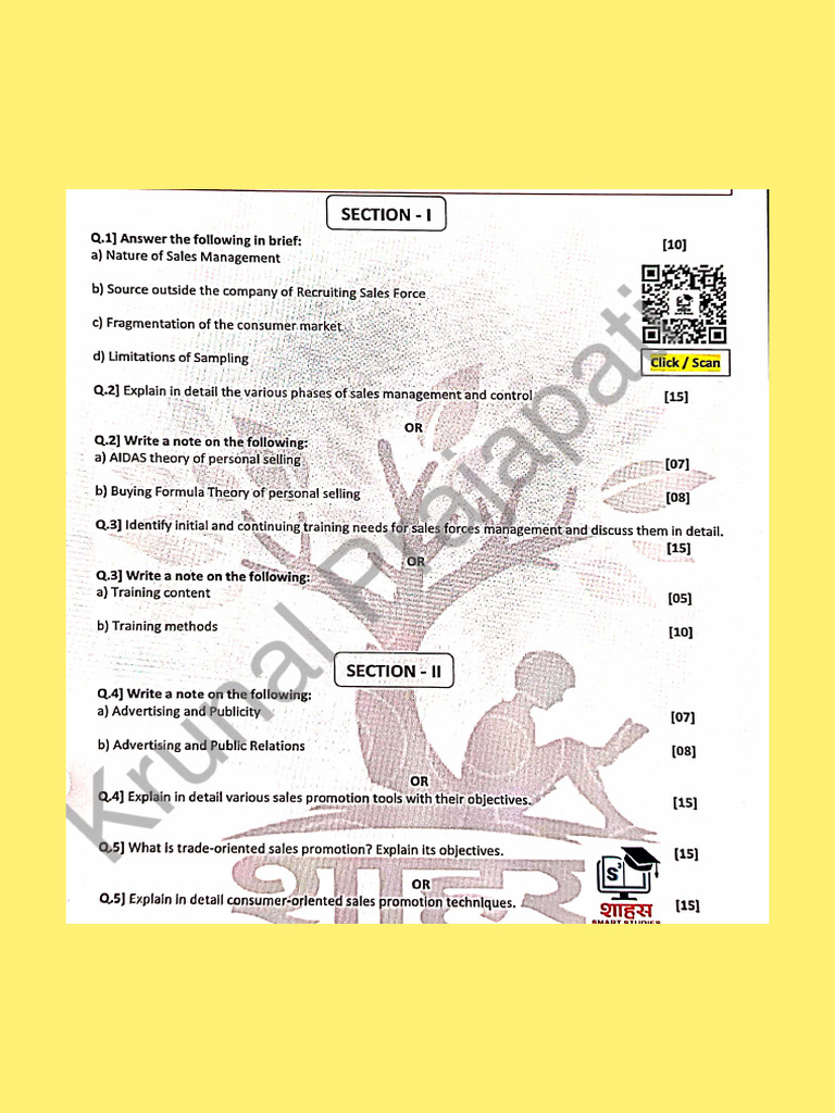 Sales Management and Sales Promotion (PYQ 2024) KP | PDF