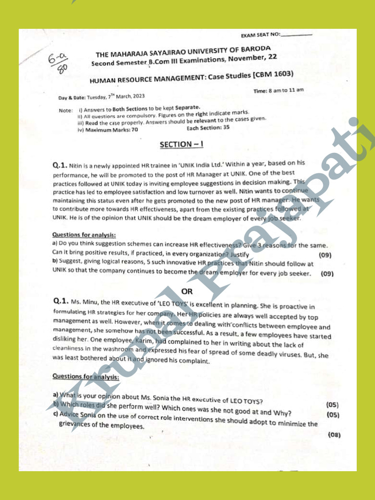 Human Resource Management Case Study Pyq (KP) | PDF