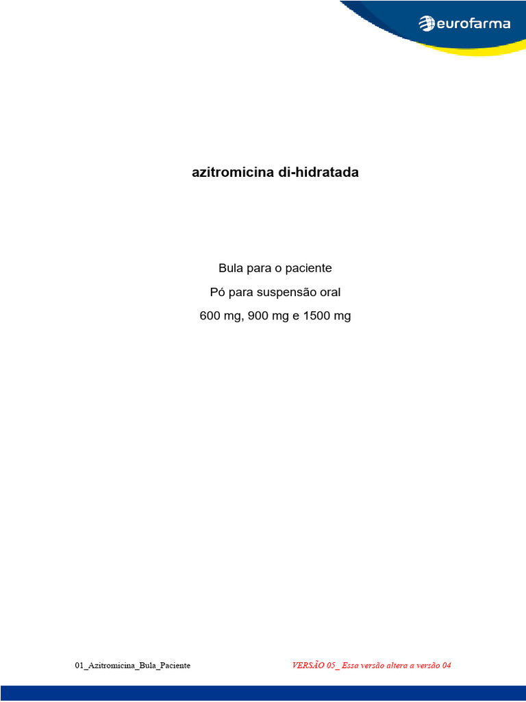 Bula da Azitromicina Di-hidratada | PDF | Hepatite | Infecção