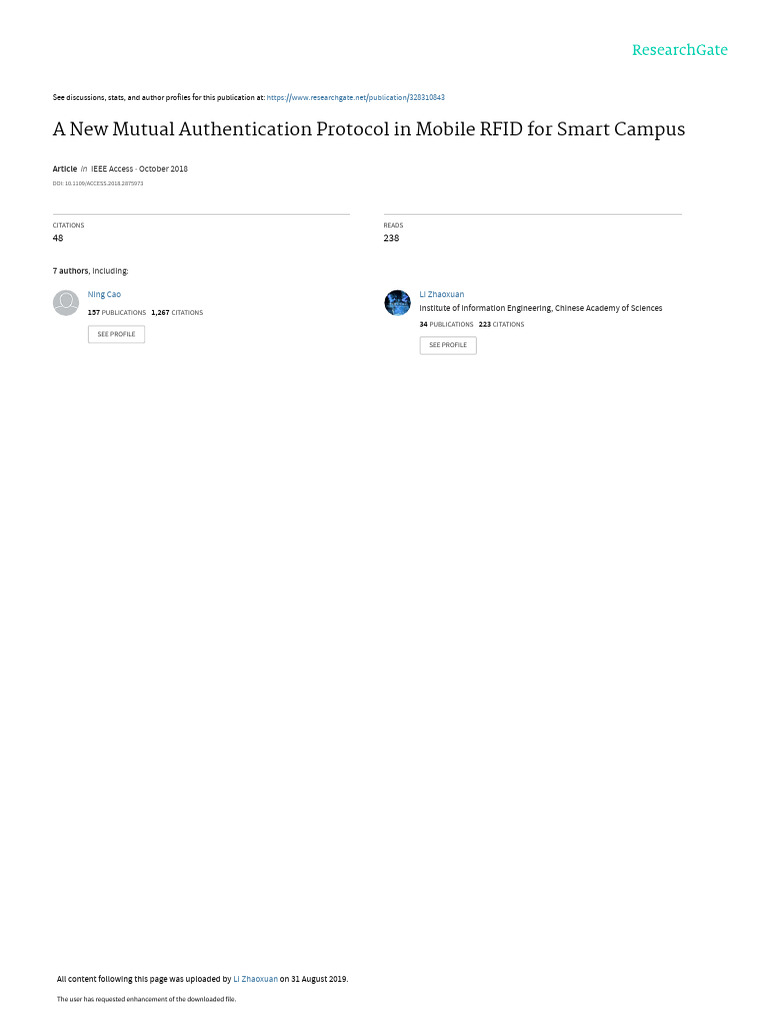 A_New_Mutual_Authentication_Protocol_in_Mobile_RFI | PDF | Radio Frequency Identification | Security