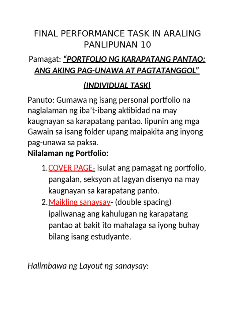 Final Performance Task in Araling Panlipunan 10 | PDF