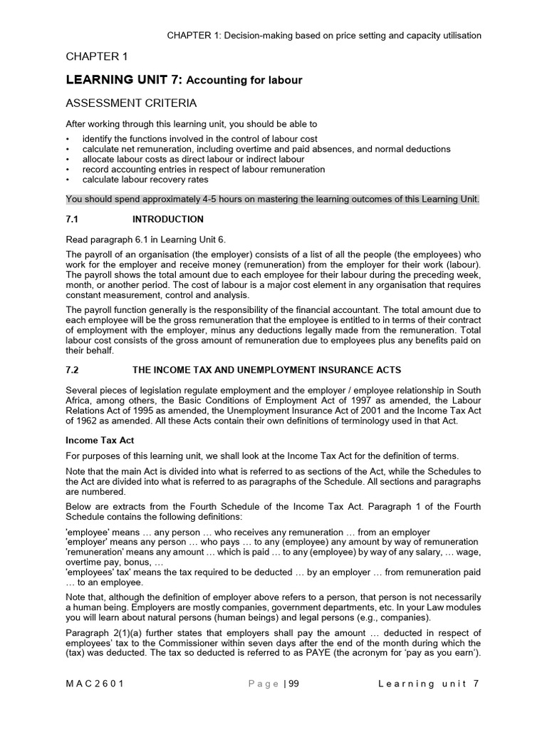 Mac2601 Learning Unit 7 | PDF | Salary | Employment