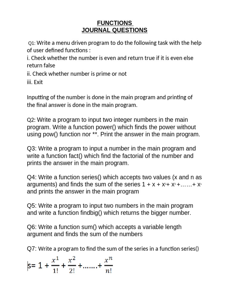 Functions - Modules - Journal Questions | PDF