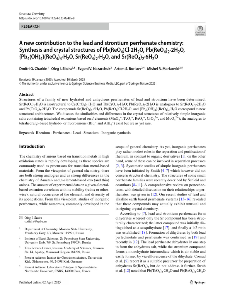 Lead and Strontium Perrhenate Structures | PDF | Hydroxide ...