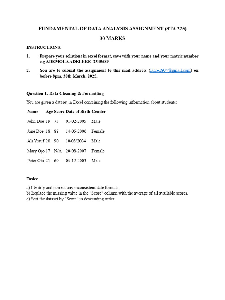 Fundamental of Data Analysis Assignment | PDF | Statistics | Data