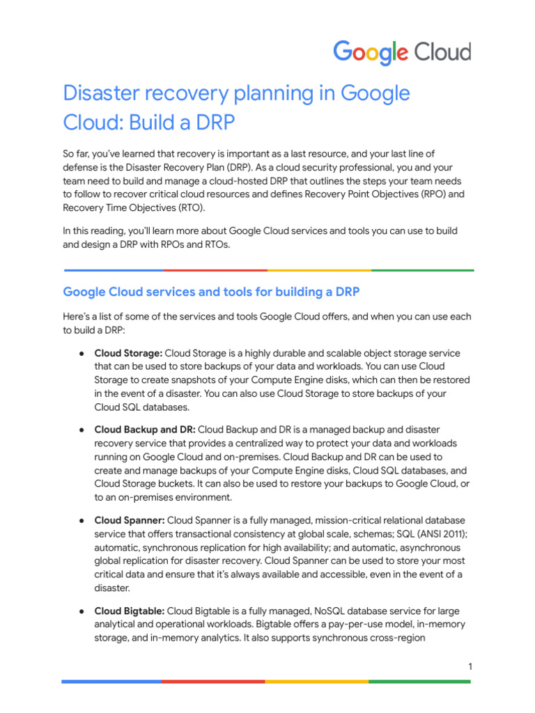 Disaster Recovery Planning in Google Cloud | PDF | Cloud Computing | Backup