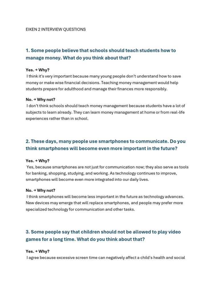 EIKEN 2 Interview Questions Guide | PDF | Transport | Public Transport