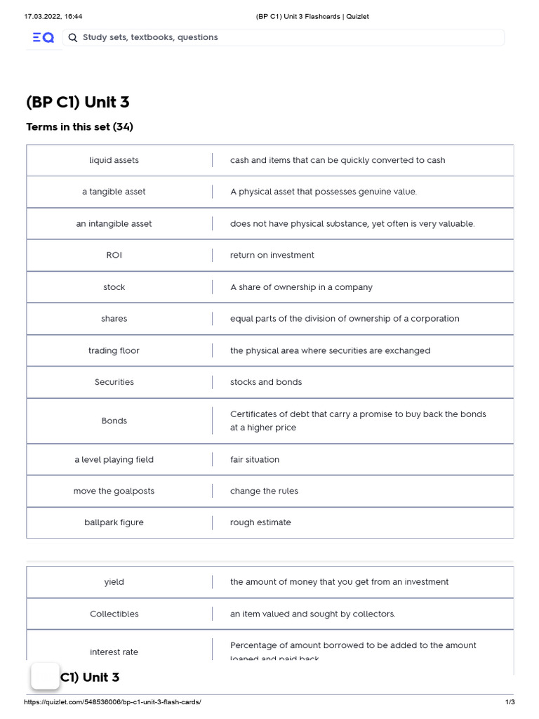 BP C1 Unit 3 Finance Flashcards | PDF | Stocks | Investing