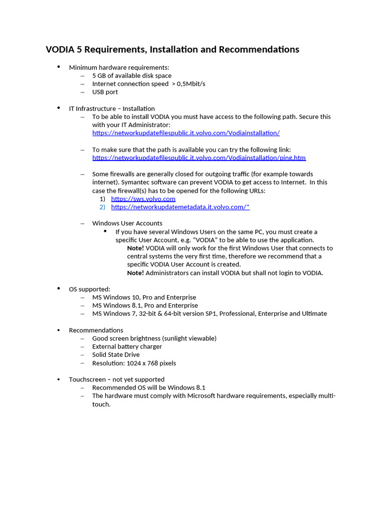 Minimum Requirements For VODIA 5 | PDF