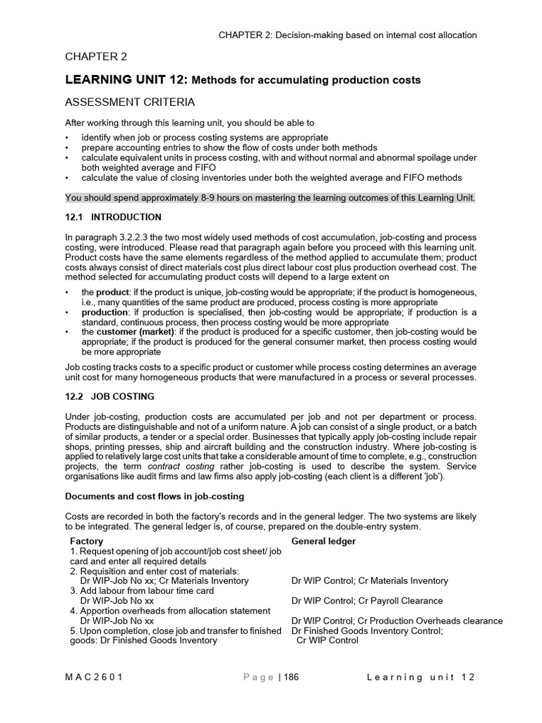 Mac2601 Learning Unit 12 | PDF | Cost Of Goods Sold | Inventory