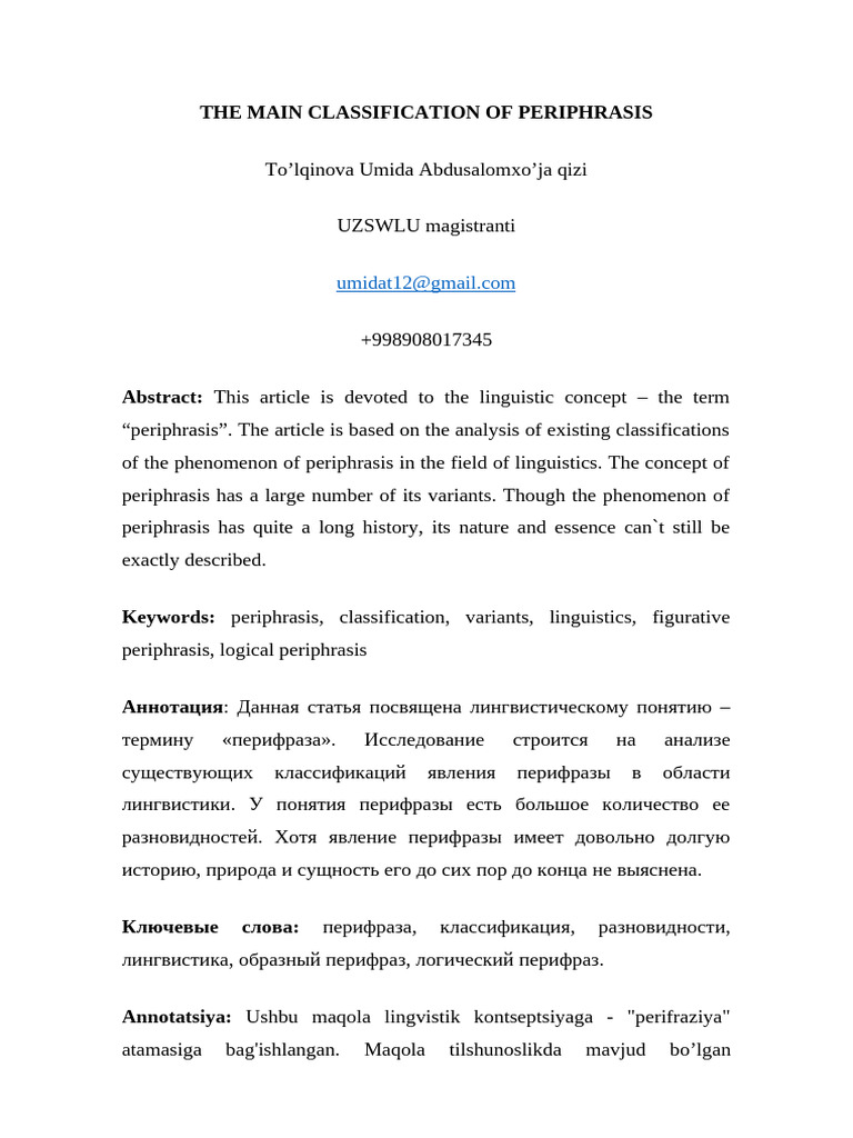 The Main Classification of Periphrasis | PDF | Linguistics