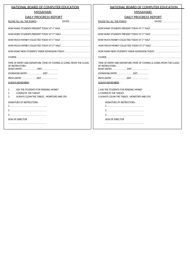 Daily Progress Report Template | PDF