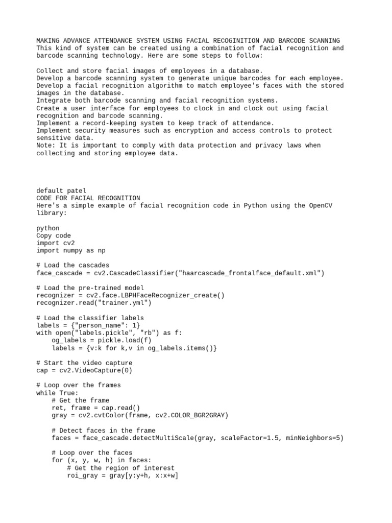 Chatgpt Attendance System | PDF | Barcode | Databases