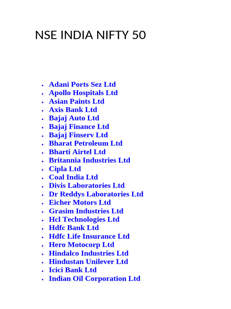 Nifty 50 Companies List 2023 | PDF