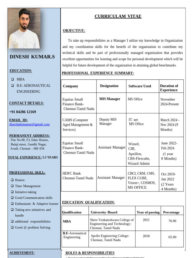 Dinesh Kumar's Professional CV Summary | PDF | Financial Services