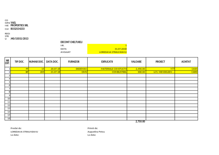 Model Decont Cheltuieli | PDF