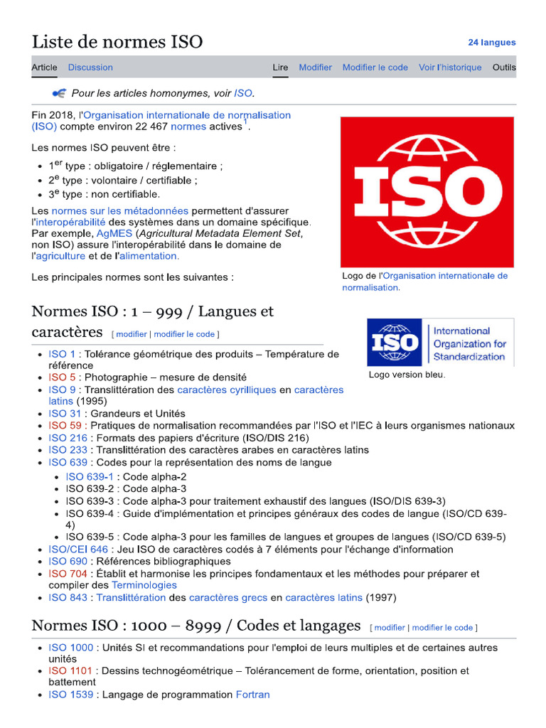 Liste de Normes ISO - Wikipédia | PDF