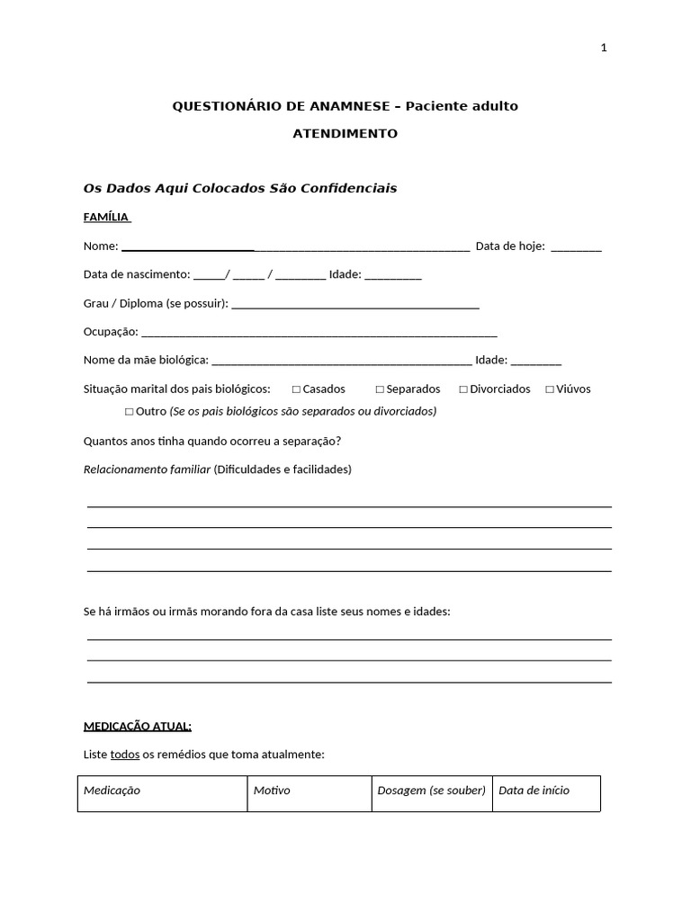 Anamnese Individual Adulto Sem Logomarca | PDF | Aprendizado | Família
