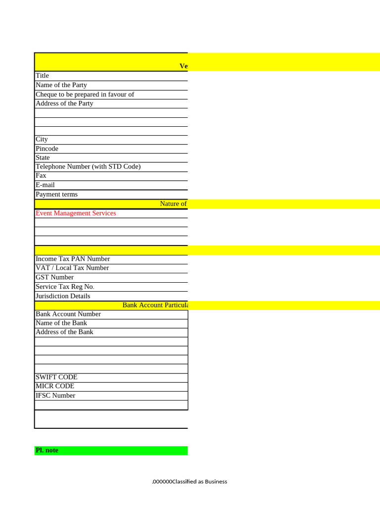 Vendor Master Creation Form Danfoss | PDF