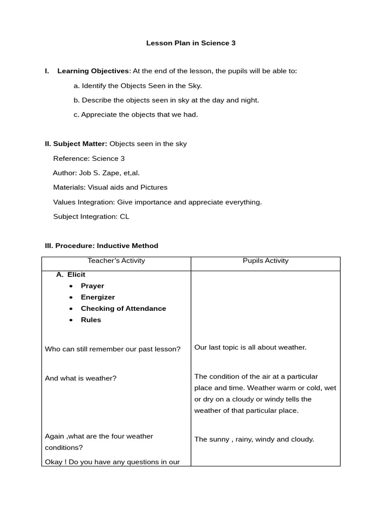 Justin Cronico Lesson Plan in Science 3 | PDF | Night | Sky