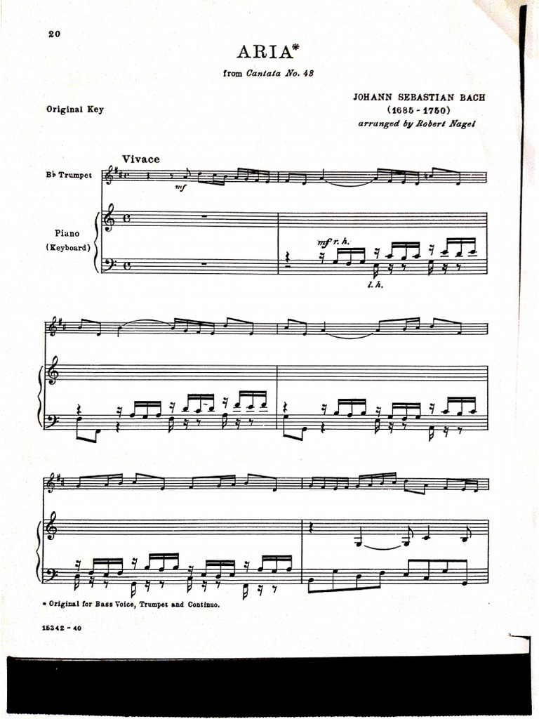 Aria form Cantata no. 48, J.S.Bach arr. Robert Nagel, Piano part | PDF