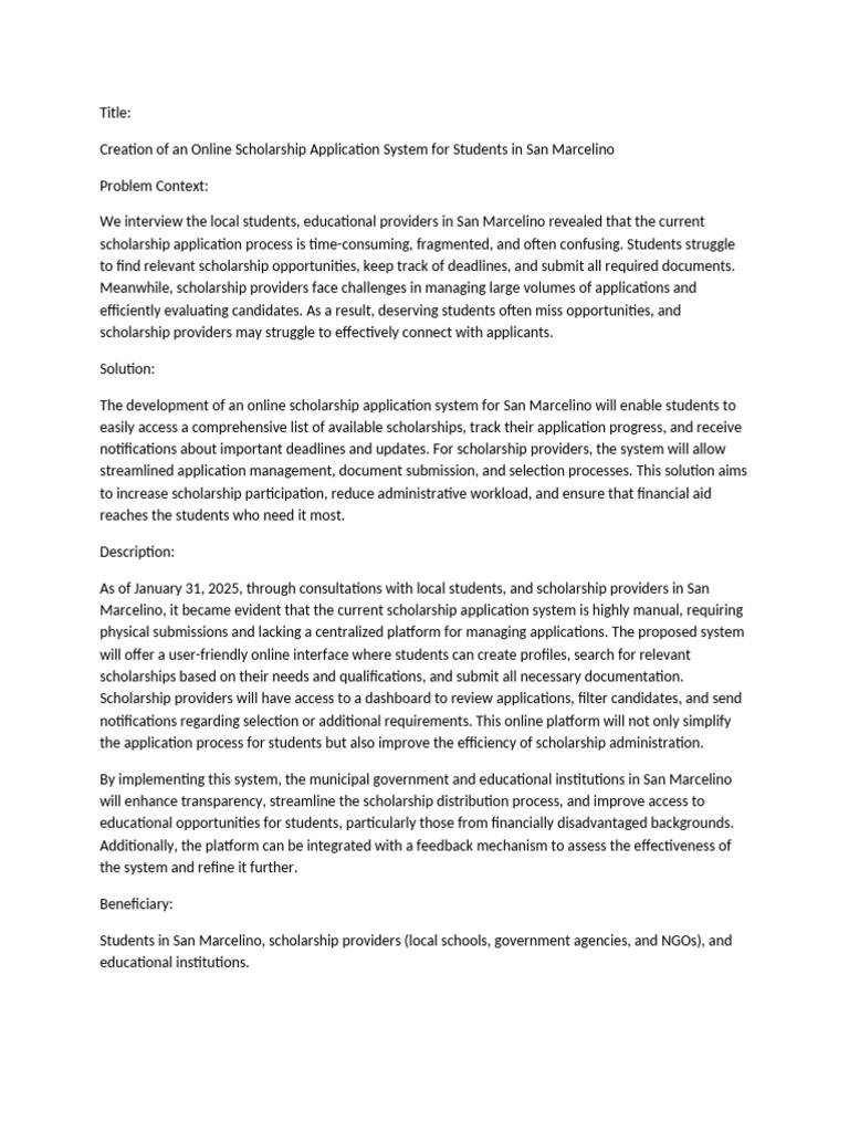 Online Scholarship System for San Marcelino | PDF