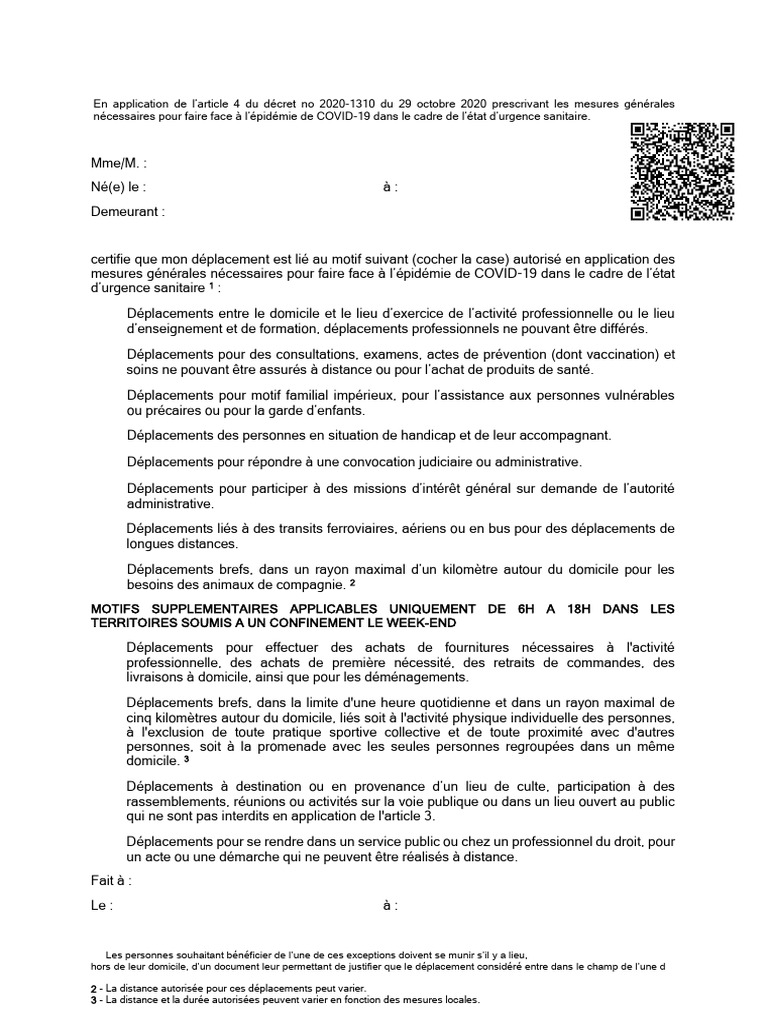 Attestation de Déplacement COVID-19 | PDF