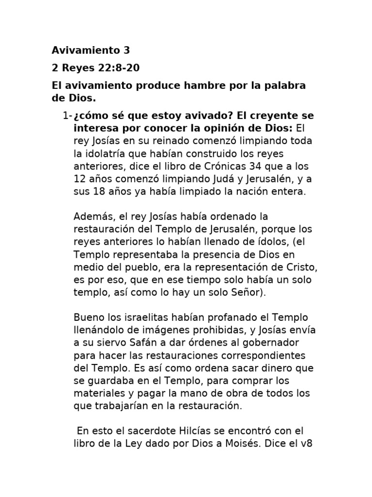 3 Avivamiento 2 Reyes 22 8 20 | PDF | Templo en jerusalén | Dios