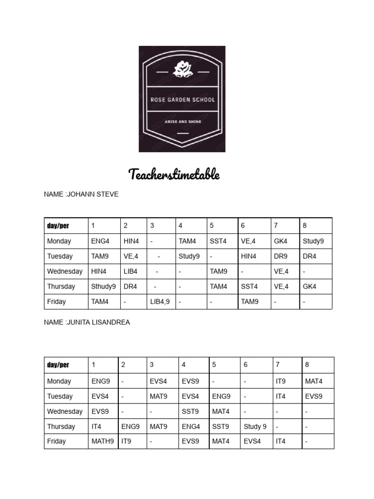 Timetable for game | PDF