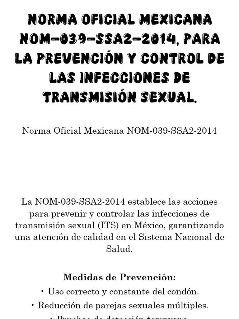 Prevención de ITS en México: NOM-039-SSA2-2014 | PDF