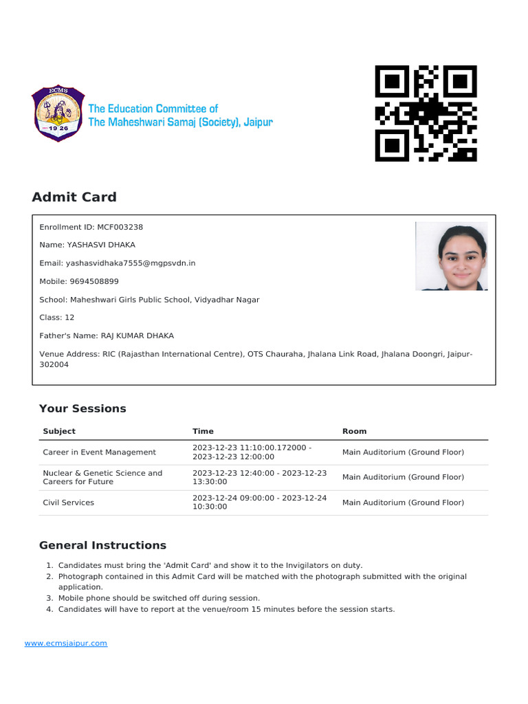 BCS Admit Card Instructions | PDF